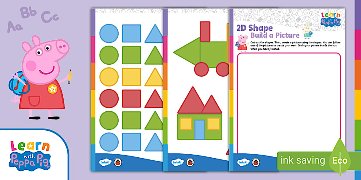 FREE! - 👉 Peppa Pig: 2D Shape Build a Picture Activity