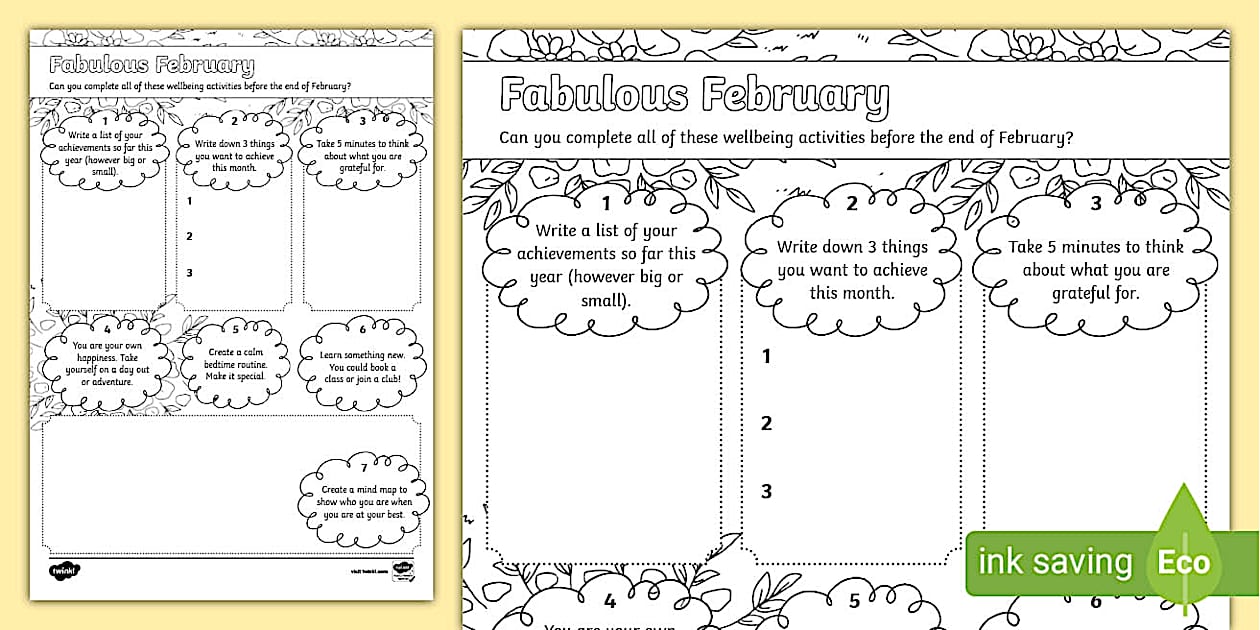 Fabulous February Wellbeing Checklist (Teacher-Made)