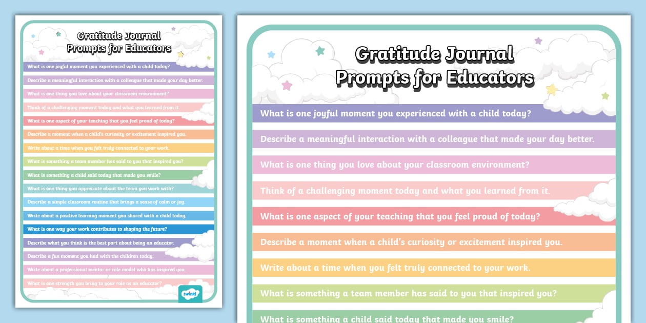 Gratitude Journal Prompts for Educators - Twinkl