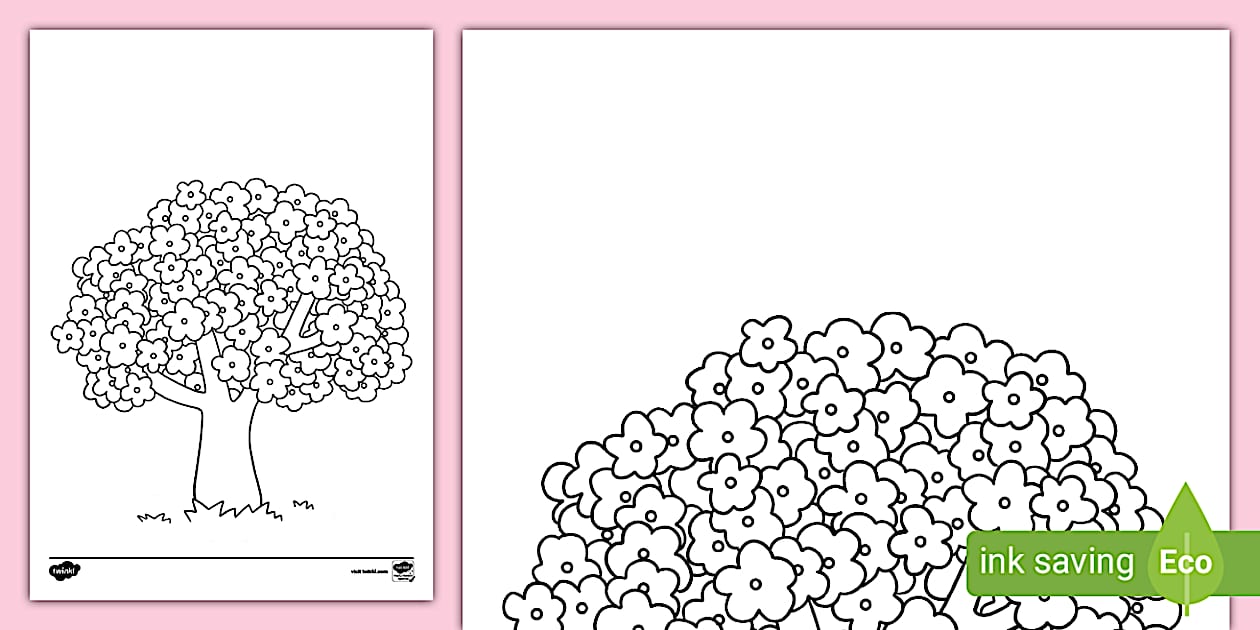 Cherry Blossom Tree Colouring Page (teacher made) - Twinkl
