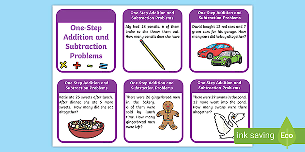 Black and White One Step Addition and Subtraction Flashcards with Pictures