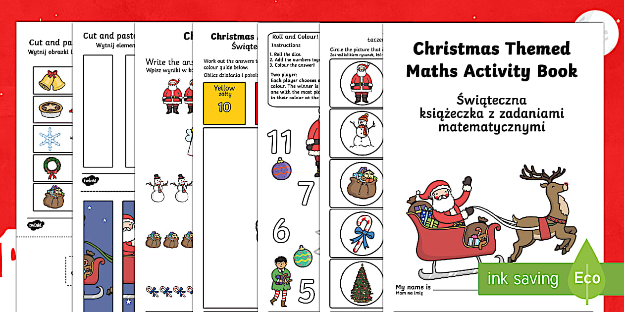 Christmas Themed Maths Activity Book English/Polish - Christmas Themed Maths
