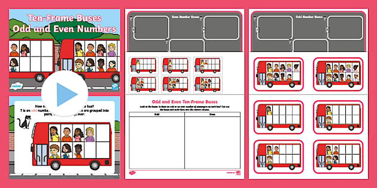 👉 Ten-Frame Buses Odd and Even Numbers Activity Pack