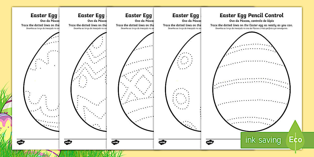 Easter Egg Pencil Control Worksheet Pack English/Portuguese - Easter Egg