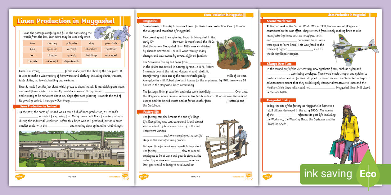 Linen Production in Moygashel Cloze Procedure (Teacher-Made)