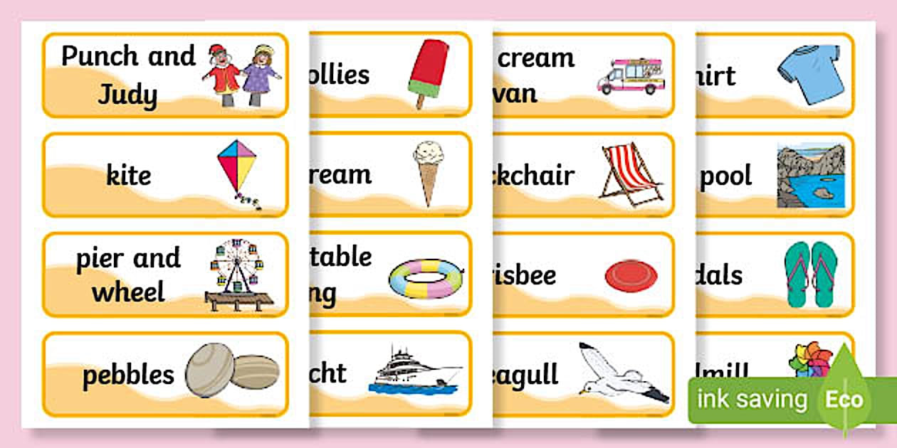 Seaside Word Cards - Seaside Vocabulary (teacher made)
