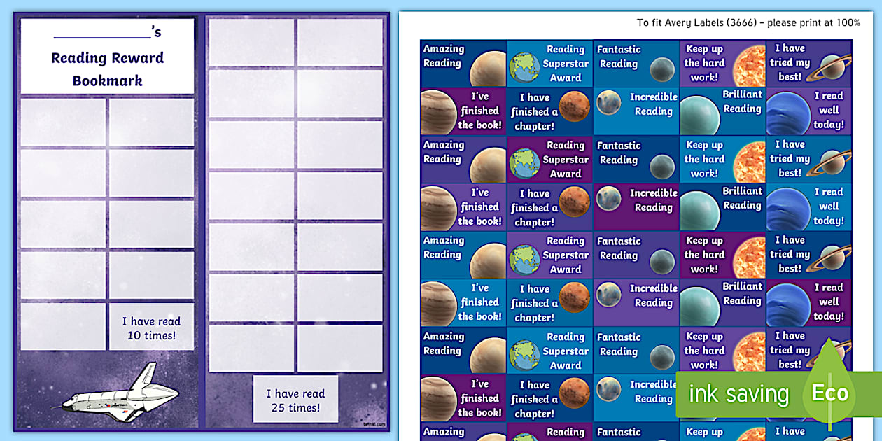 KS2 Planets Themed Reading Sticker Reward Bookmarks - Twinkl