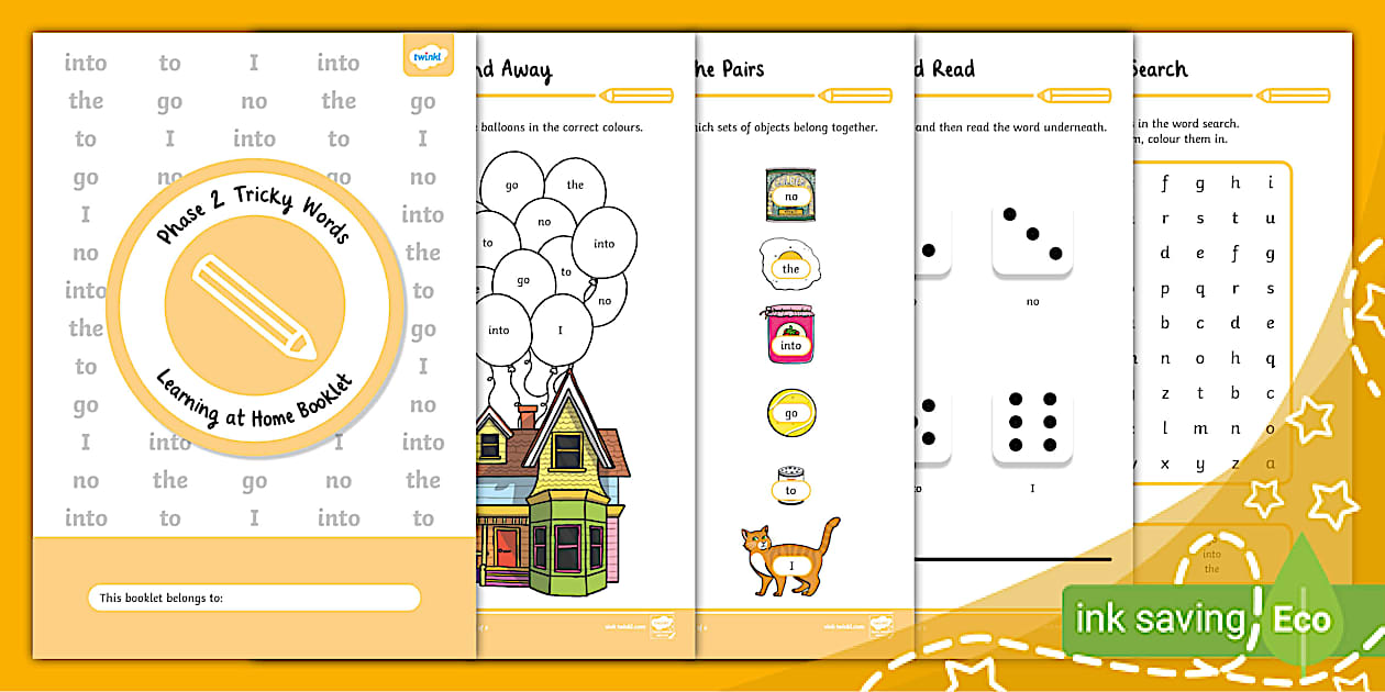 Learning at Home: Phase 2 Tricky Words Booklet - Twinkl