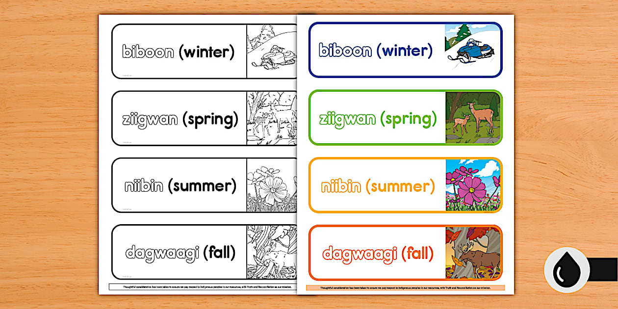 The Seasons in Anishinaabemowin (Word Cards) (teacher made)