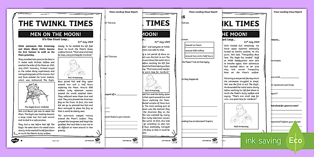 LKS2 Anniversary of the Moon Landing News Report Differentiated Reading