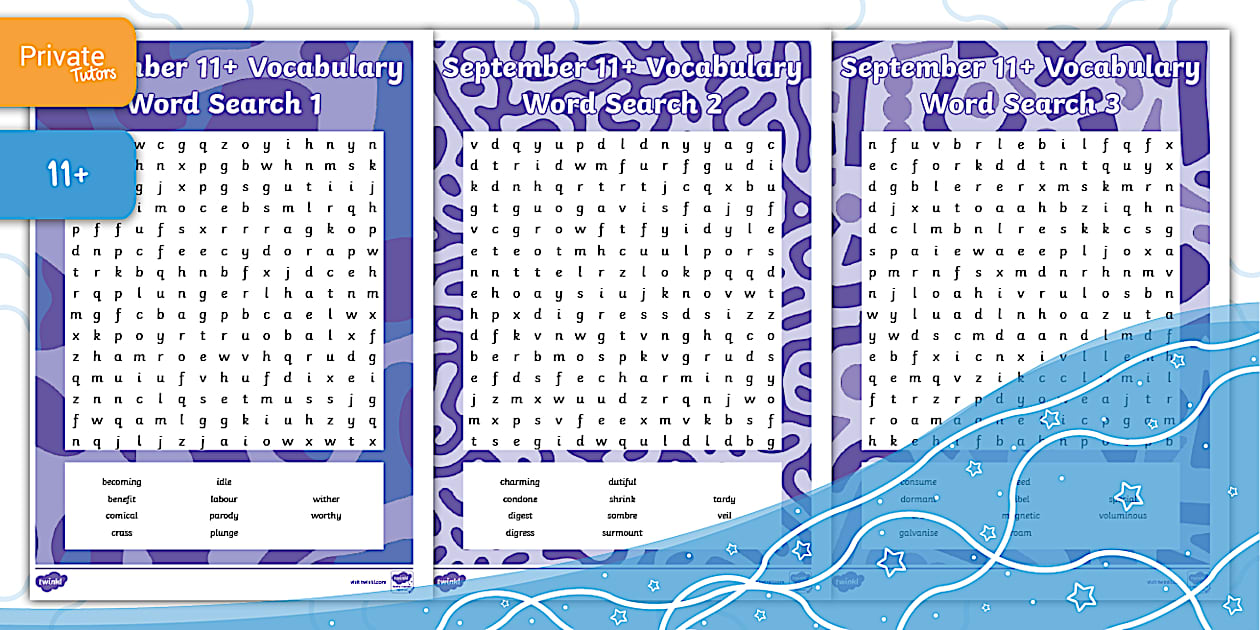 11+ Vocabulary Word Searches - September Pack (teacher made)