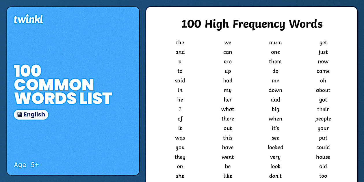 100 high frequency words | List resource | Easy to print