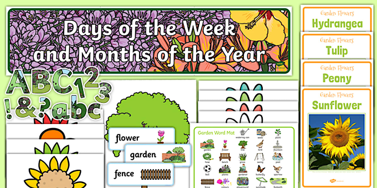 Garden Themed Days of the Week and Months of the Year Display Pack