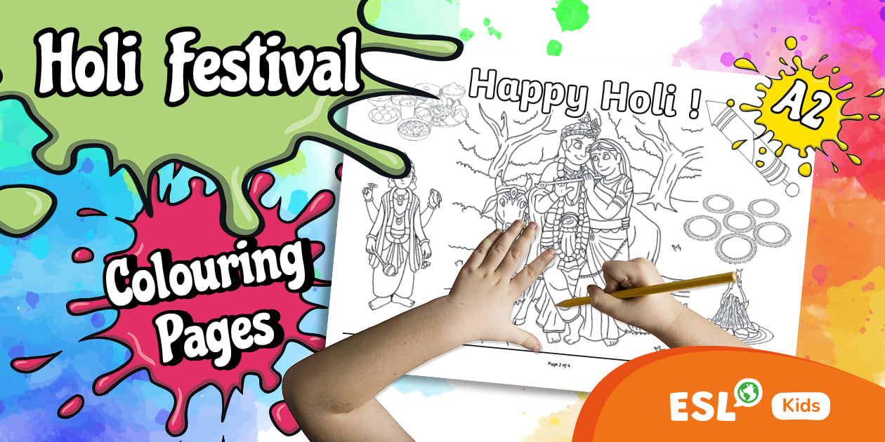 Holi Festival Colouring Pages for Kids