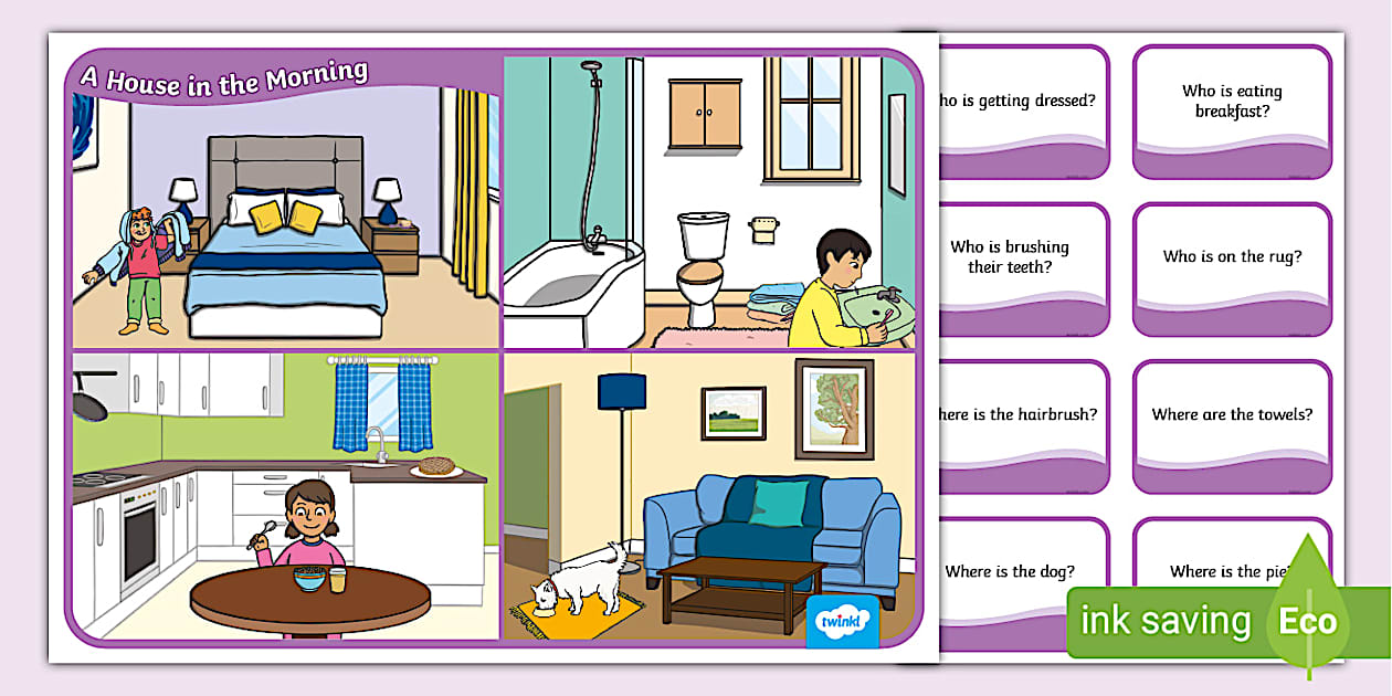 Picture Scenes and 'Wh' Questions Morning Scene - Twinkl