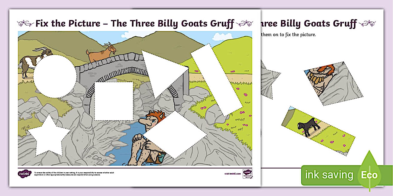 The Three Billy Goats Gruff Fix the Picture Activity| Twinkl