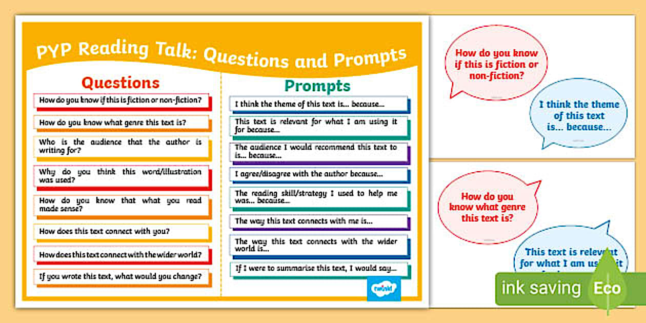 PYP Reading Talk - Questions and Prompts (teacher made)