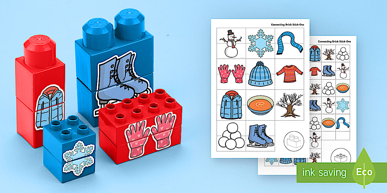 Winter Matching Connecting Bricks Game (teacher made)