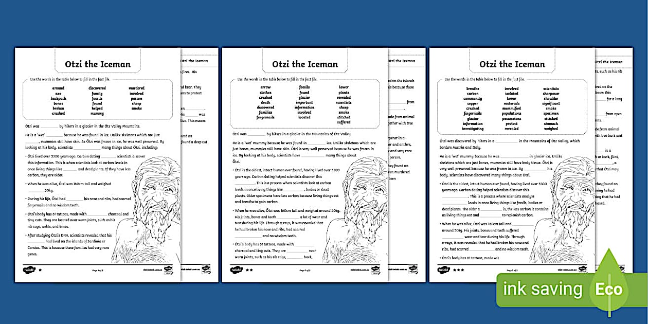 Otzi the Iceman Cloze Activity - Year 5 Science