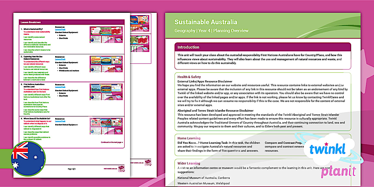Year 4 HASS Geography Sustainable Australia Planner Overview