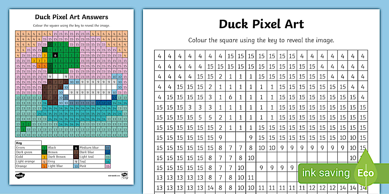 Duck Pixel Art Template | Twinkl | Colouring | Pixels | KS1