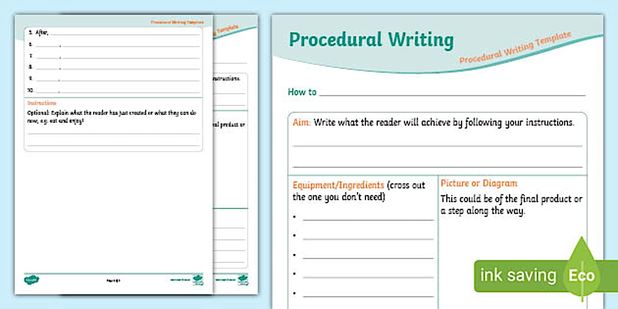 Level 2 Writing - Procedural (Instructional) Writing Scaffold Template
