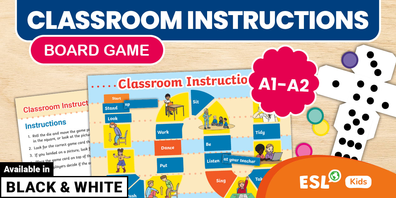 ESL Classroom Instructions Board Game {Kids}
