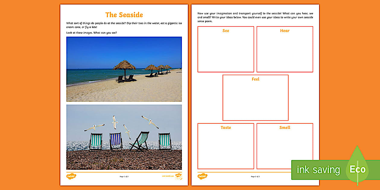 Seaside Senses Worksheet / Worksheet (teacher made) - Twinkl