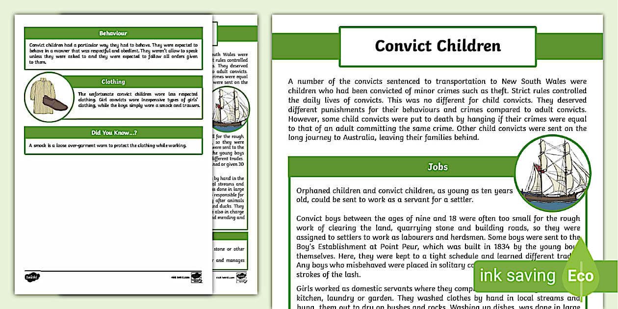 The First Fleet Convict Children Information Sheet