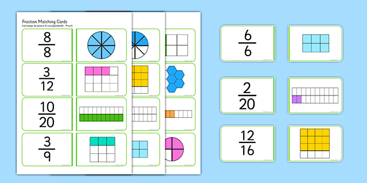 Fractions Matching Cards Romanian Translation (teacher made)
