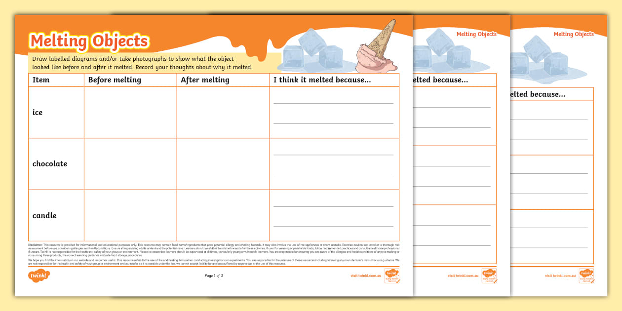 Melting Objects Recording Sheets (Teacher-Made) - Twinkl