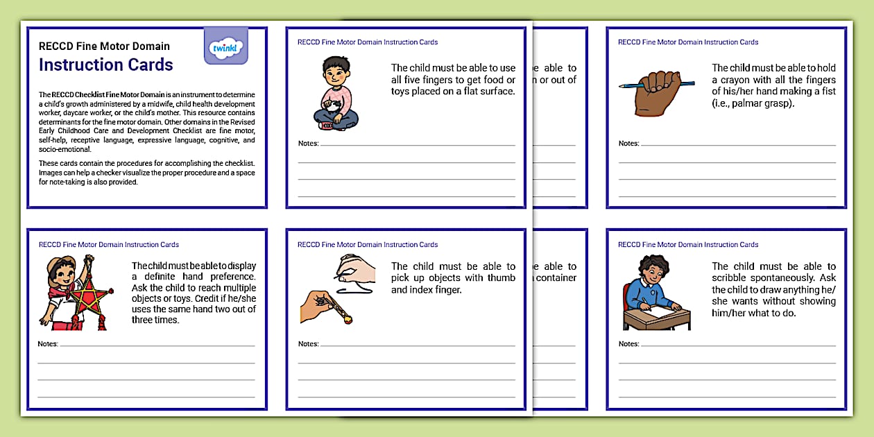 RECCD Fine Motor Domain Instruction Cards | Philippines | Twinkl