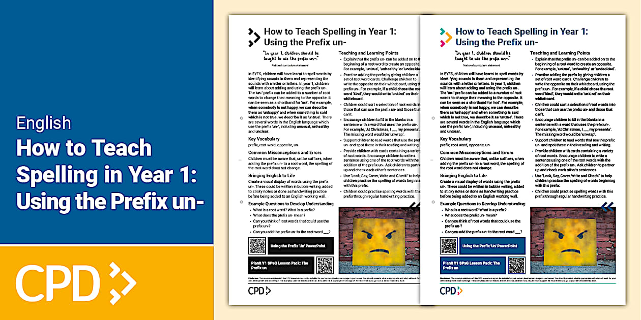 How to Teach Spelling in Year 1: Using the Prefix un-