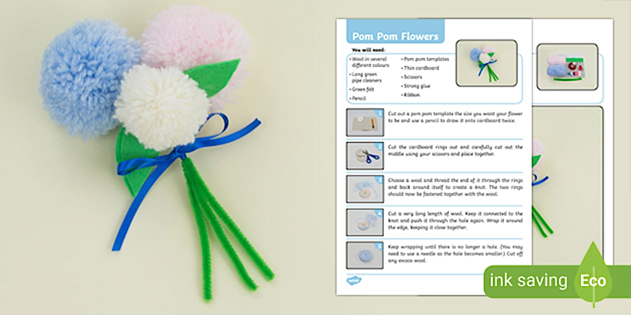 Pom Pom Flowers - Craft Instructions (professor feito)