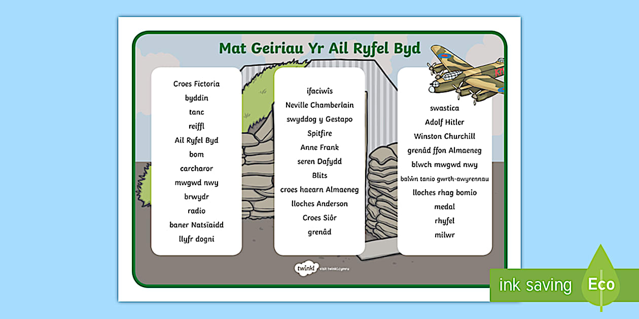 Cursive Mat Geiriau Yr Ail Ryfel Byd (teacher made) - Twinkl