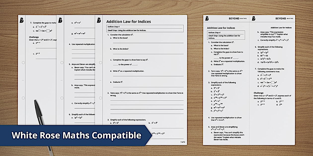 👉 Addition Law for Indices (teacher made) - Twinkl