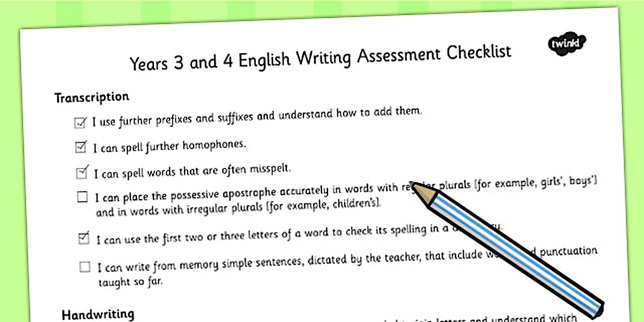 2014 National Curriculum LKS2 Years 3 and 4 Writing Assessment Checklist