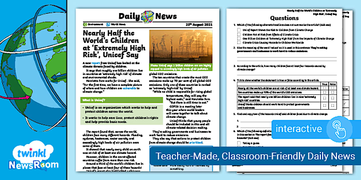 News Story for Kids 9-11: Climate Change Risk to Children
