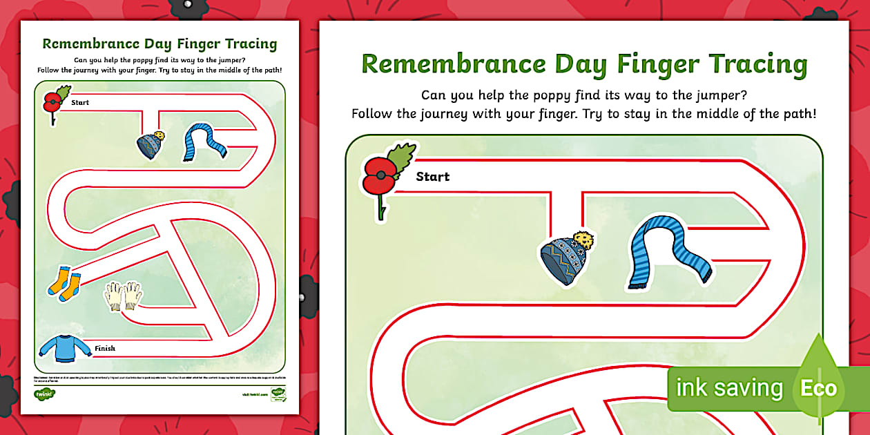 Remembrance Day Finger Tracing Activity