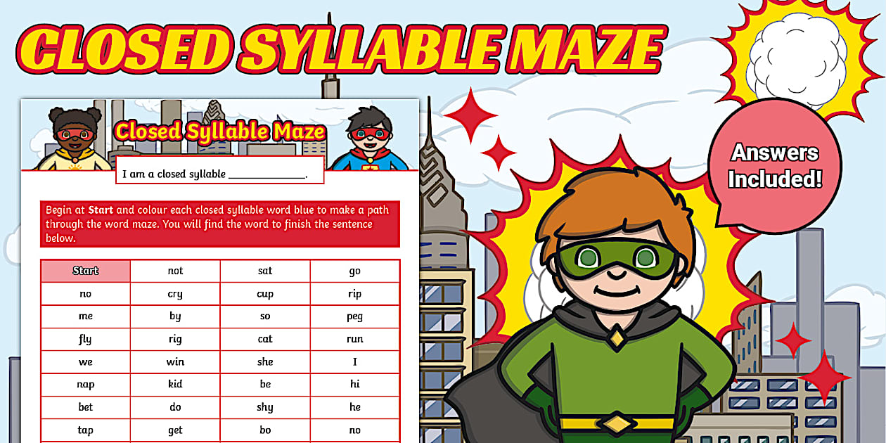 Closed Syllable Maze Worksheet ∣ F-2 English ∣ Australia