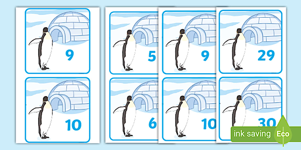Penguins and Igloos Flashcards (0-30) (teacher made)