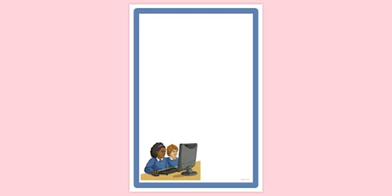 2 Children at a Computer Page Border | Page Borders | Twinkl