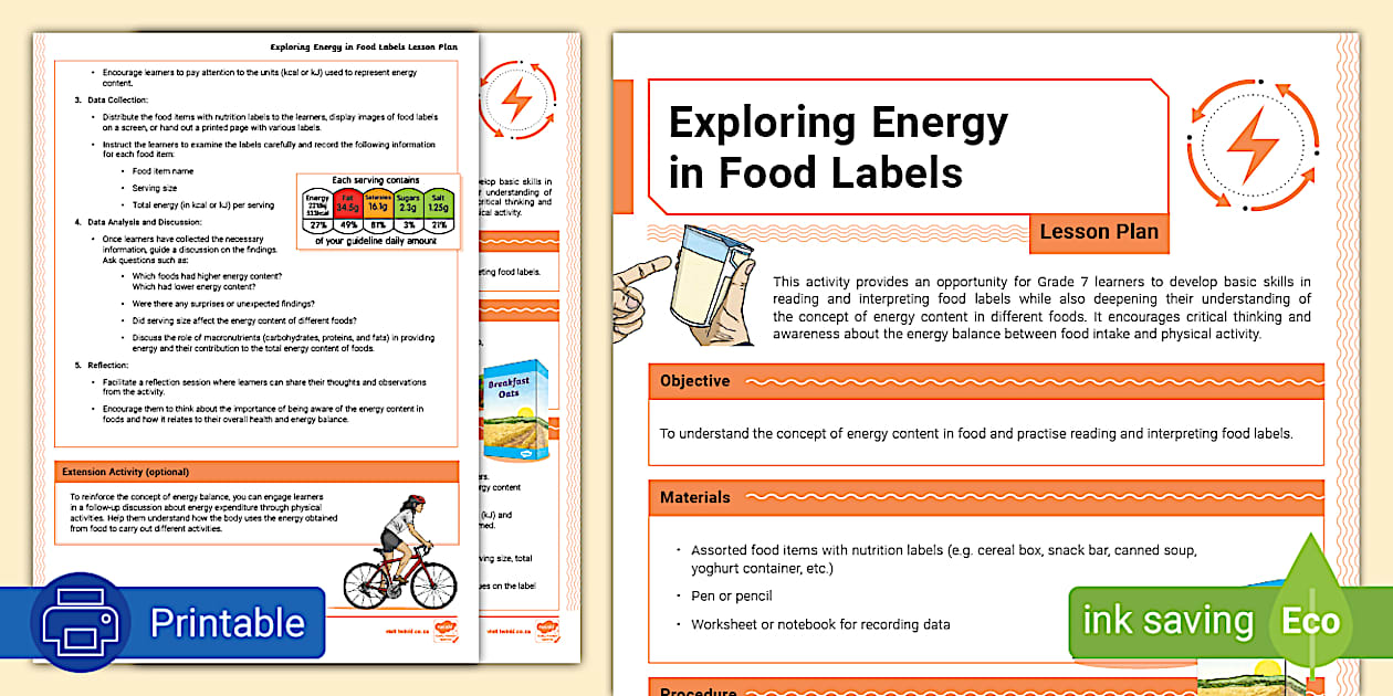 Grade 7 NS - Term 3 - Energy in Food Labels Lesson Plan CAPS
