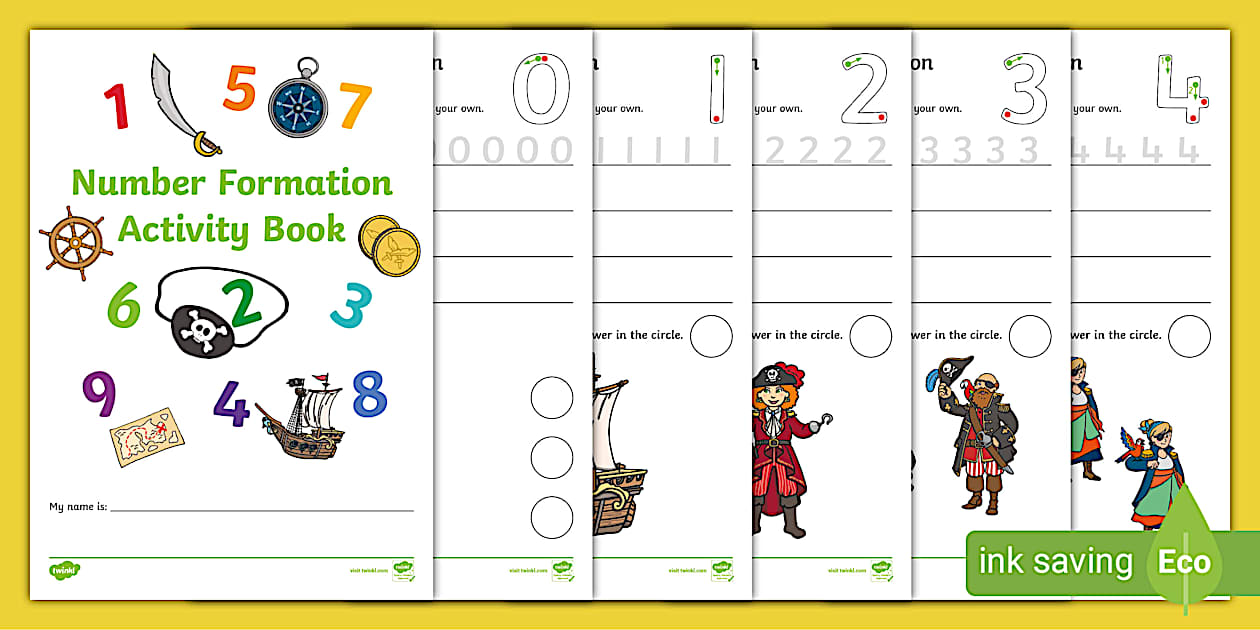 Black and White Pirate-Themed Number Formation Activity Booklet