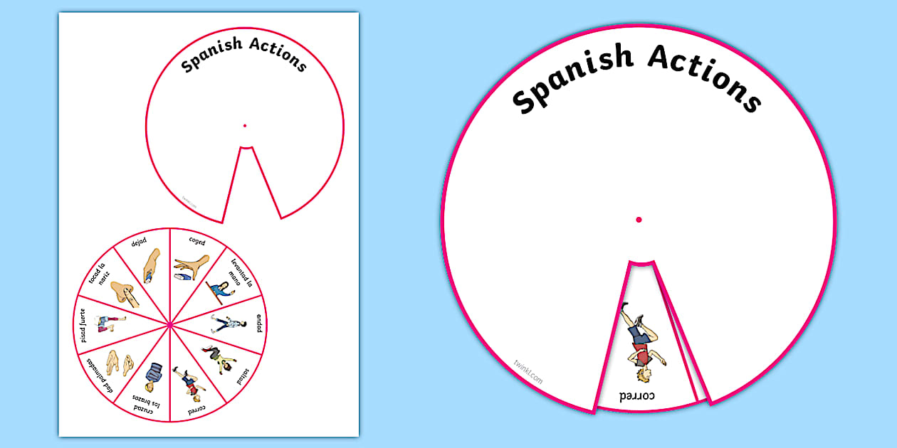 Editable Spanish Action Words Spinner Activity - Twinkl