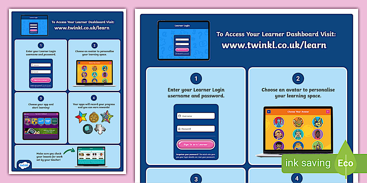 Twinkl Learner Login Instructions Display Poster - Twinkl