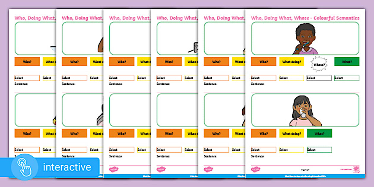 Interactive PDF: Who, Doing What, Whose - Colourful Semantics Cut-Up ...