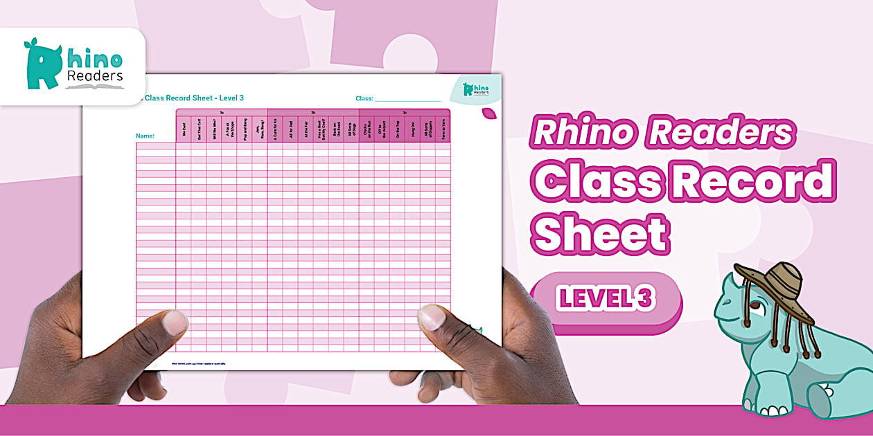 Rhino Readers Class Record Sheet - Level 3