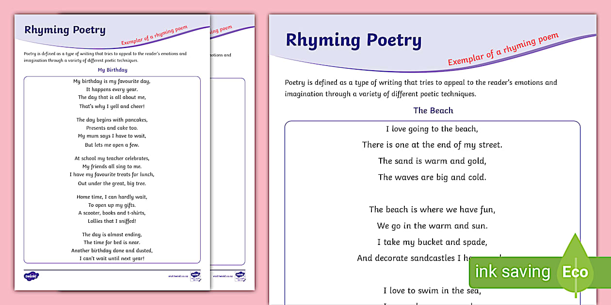 Level 2 Rhyming Poetry Exemplars (teacher made) - Twinkl