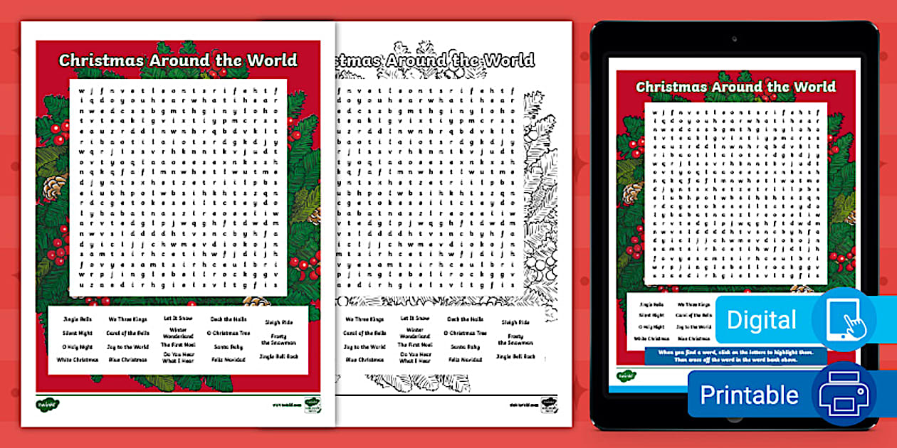 Christmas Songs Word Search for 6th-8th Grade (teacher made)